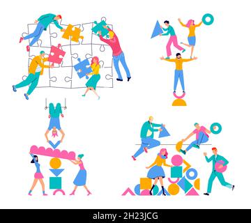 Connecting puzzle elements. Teamwork, jigsaw puzzle pieces connection ...