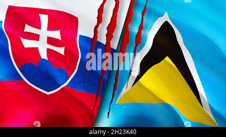 Slovakia and Saint Lucia flags with scar concept. Waving flag,3D ...