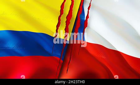 Chile and Colombia flags with scar concept. Waving flag,3D rendering ...