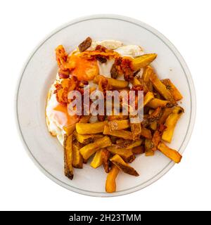 Scrambled eggs with ham and french fries Stock Photo - Alamy
