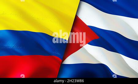 Cuba and Colombia flags. 3D Waving flag design. Cuba Colombia flag ...