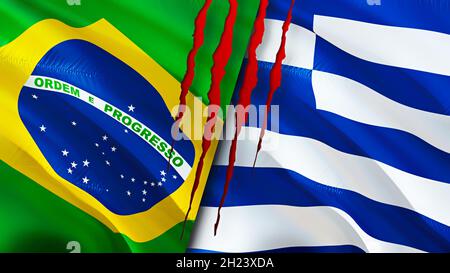 Brazil and Greek flags. 3D Waving flag design. Brazil Greek flag ...