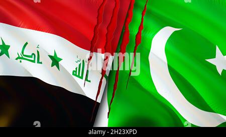 Pakistan and Iraq flags with scar concept. Waving flag,3D rendering ...