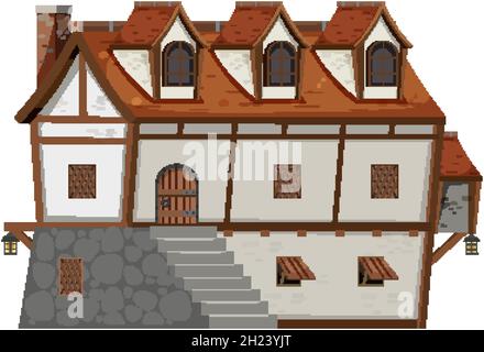 Ancient medieval manor house on white background illustration Stock ...