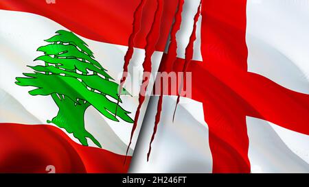 England and Lebanon flags with scar concept. Waving flag,3D rendering ...