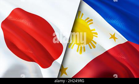 Philippines and Japan flags. 3D Waving flag design. Philippines Japan ...