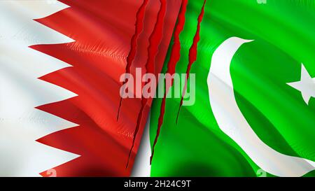 Pakistan and Bahrain flags with scar concept. Waving flag,3D rendering ...
