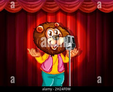 Cartoon lion singing with microphone illustration Stock Vector Image ...