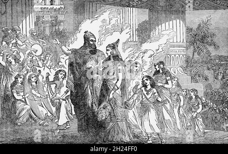 Xerxes the Great, king of ancient Persia on his throne. Hand-colored ...