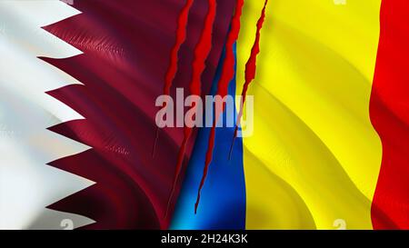 Qatar and Romania flags. 3D Waving flag design. Romania Qatar flag ...