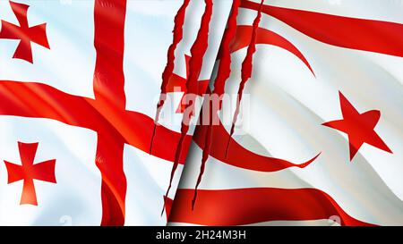 Cyprus and Georgia flags with scar concept. Waving flag,3D rendering ...