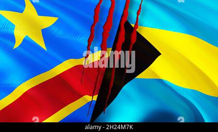 Bahamas and Congo flags with scar concept. Waving flag,3D rendering ...