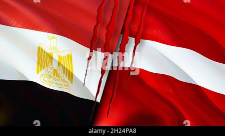 Latvia and Egypt flags with scar concept. Waving flag,3D rendering ...