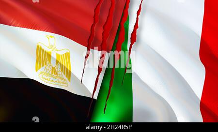 Italy and Egypt flags with scar concept. Waving flag,3D rendering ...
