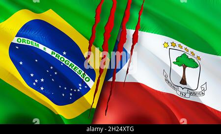 Brazil and Guinea flags with scar concept. Waving flag 3D rendering ...