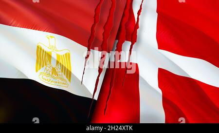 Denmark and Egypt flags with scar concept. Waving flag,3D rendering ...