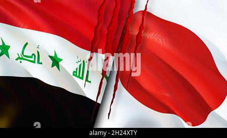 Japan and Iraq flags with scar concept. Waving flag,3D rendering. Japan ...