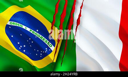 Italy and Brazil flags with scar concept. Waving flag,3D rendering ...
