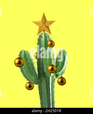 Contemporary art collage of cactus with Christmas lights isolated over ...