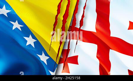 Georgia and Bosnia and Herzegovina flags with scar concept. Waving flag ...