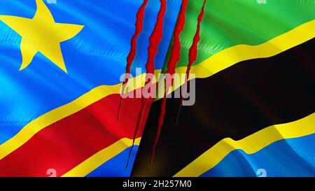 DR Congo and Tanzania flags. 3D Waving flag design. Tanzania DR Congo ...