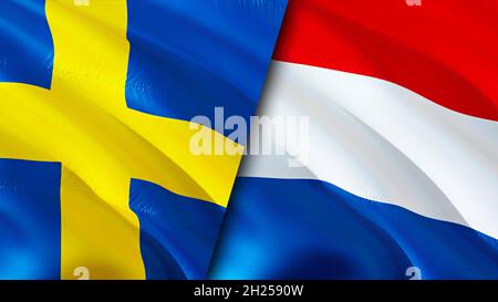 Netherlands and Sweden flags. 3D Waving flag design. Netherlands Sweden ...
