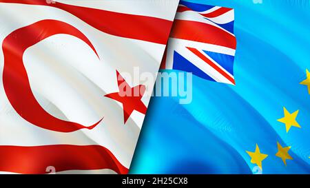 Tonga and Northern Cyprus flag waving in the wind against white cloudy ...