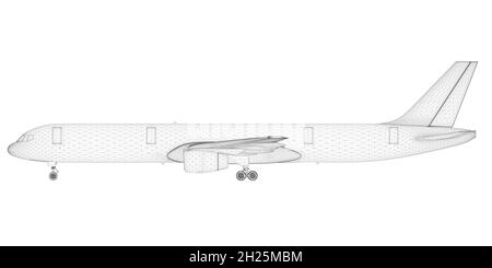 Passenger airplane wireframe isolated on white background. Front view ...