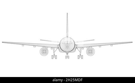 Passenger airplane wireframe isolated on white background. Isometric ...