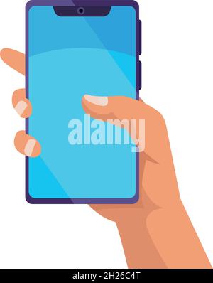 hand lifting smartphone device gadget Stock Vector Image & Art - Alamy