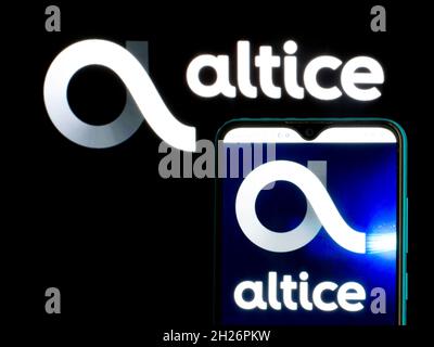 In this photo illustration Altice Europe N.V. logo seen displayed on a ...