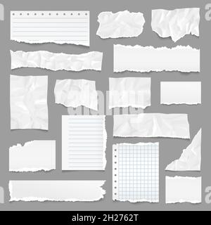 Ripped paper strips. Realistic crumpled paper scraps with torn edges ...