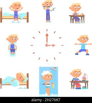 Day routine activity for cartoon school kid boy. Daily schedule with ...