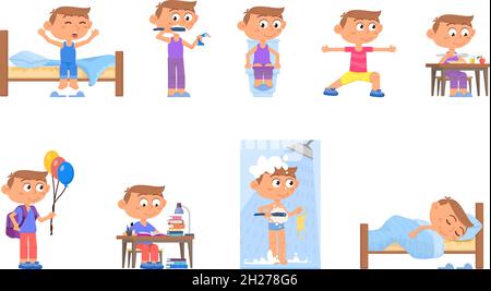 Cartoon kid daily routine activities set Stock Vector Image & Art - Alamy
