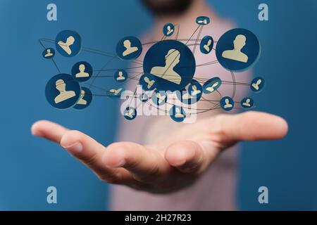 Person presenting 3D render of unity group and teamwork icons Stock ...