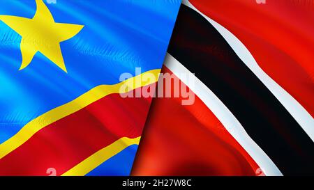 DR Congo and Trinidad and Tobago flags with scar concept. Waving flag ...
