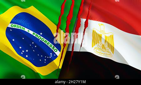 Egypt and Brazil flags with scar concept. Waving flag,3D rendering ...