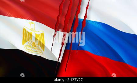 Russia and Egypt flags with scar concept. Waving flag,3D rendering ...
