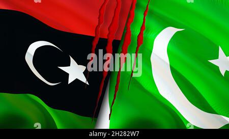 Libya and Pakistan flags. 3D Waving flag design. Pakistan Libya flag ...