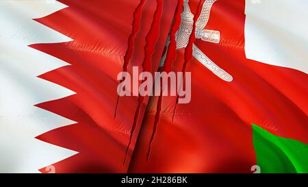 Bahrain and Oman flags. 3D Waving flag design. Oman Bahrain flag ...