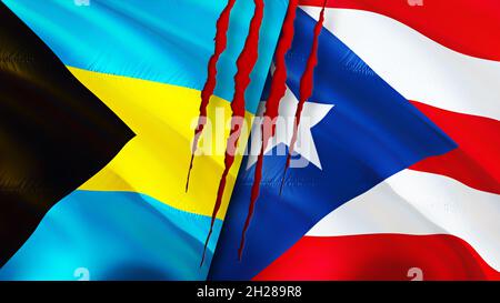 Bahamas and Puerto Rico flags. 3D Waving flag design. Bahamas Puerto ...