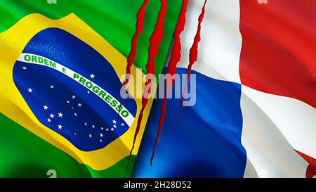 Panama and Brazil flags with scar concept. Waving flag,3D rendering ...