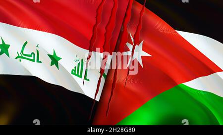 Jordan and Iraq flags with scar concept. Waving flag,3D rendering. Iraq ...