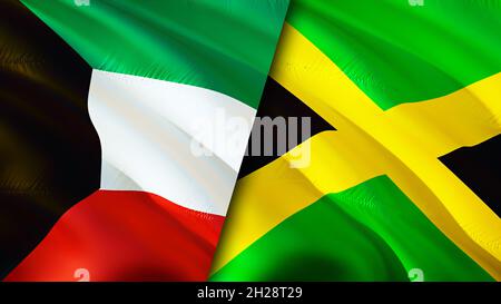 Jamaica and Kuwait flags. 3D Waving flag design. Jamaica Kuwait flag ...
