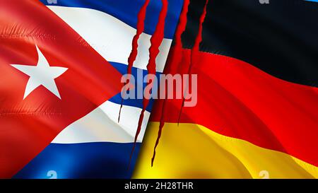 Germany and Cuba flags with scar concept. Waving flag,3D rendering ...