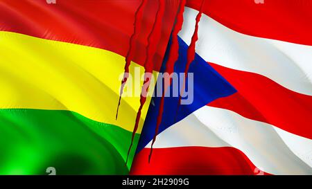 Bolivia and Puerto Rico flags with scar concept. Waving flag,3D ...