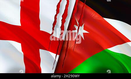 Jordan and England flags with scar concept. Waving flag,3D rendering ...