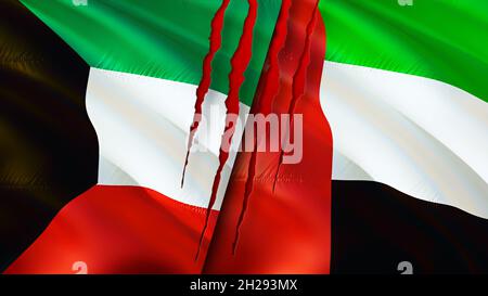 Emirates and Kuwait flags. 3D Waving flag design. Kuwait United Arab ...