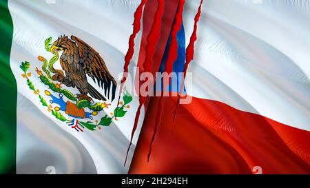 Mexico and Chile flags with scar concept. Waving flag,3D rendering ...
