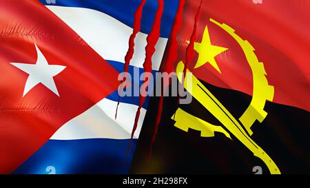 Angola and Cuba flags with scar concept. Waving flag 3D rendering ...